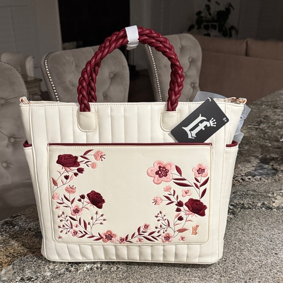 Loungefly | Bags | Loungefly Cream Red Floral Convertible Backpack And ...